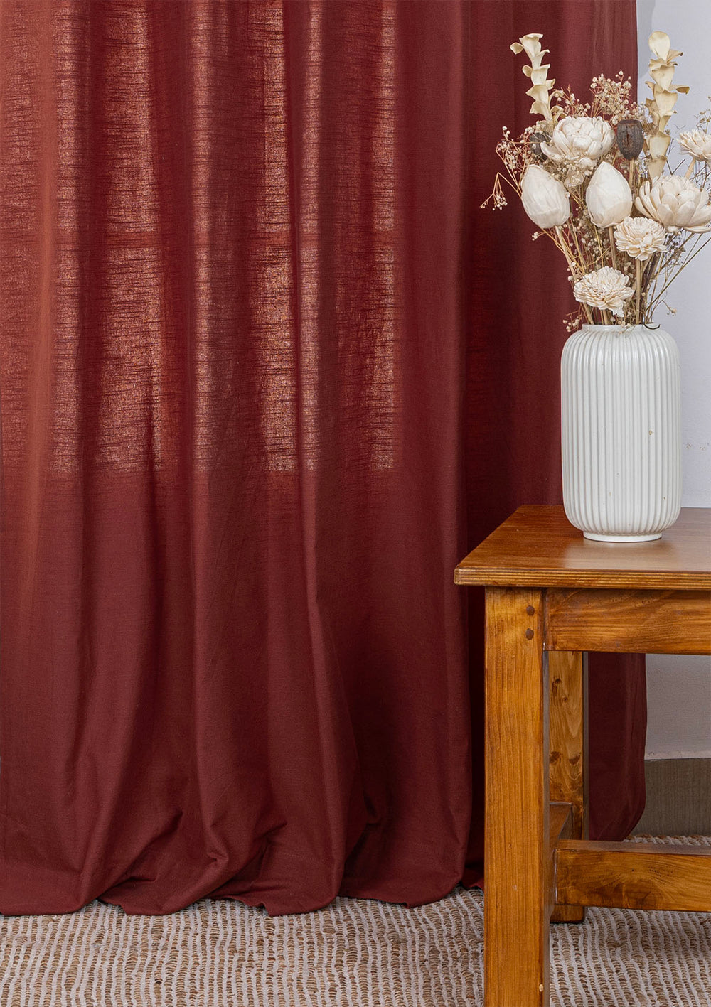 Crimson Red 100% Cotton Plain Curtain for living room & bedroom - Room