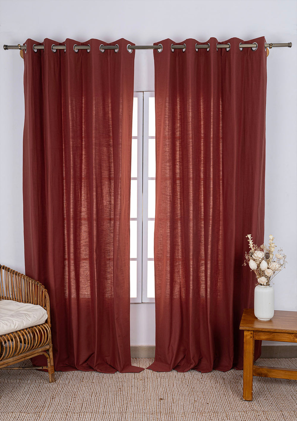 Crimson Red 100% Cotton Plain Curtain for living room & bedroom - Room