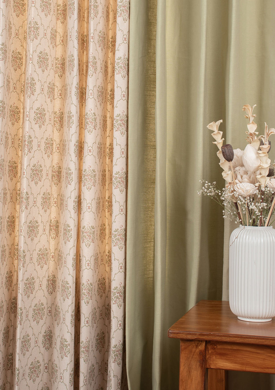Herb Green Solid Room Darkening & Fable Geometric Floral Room Darkenin