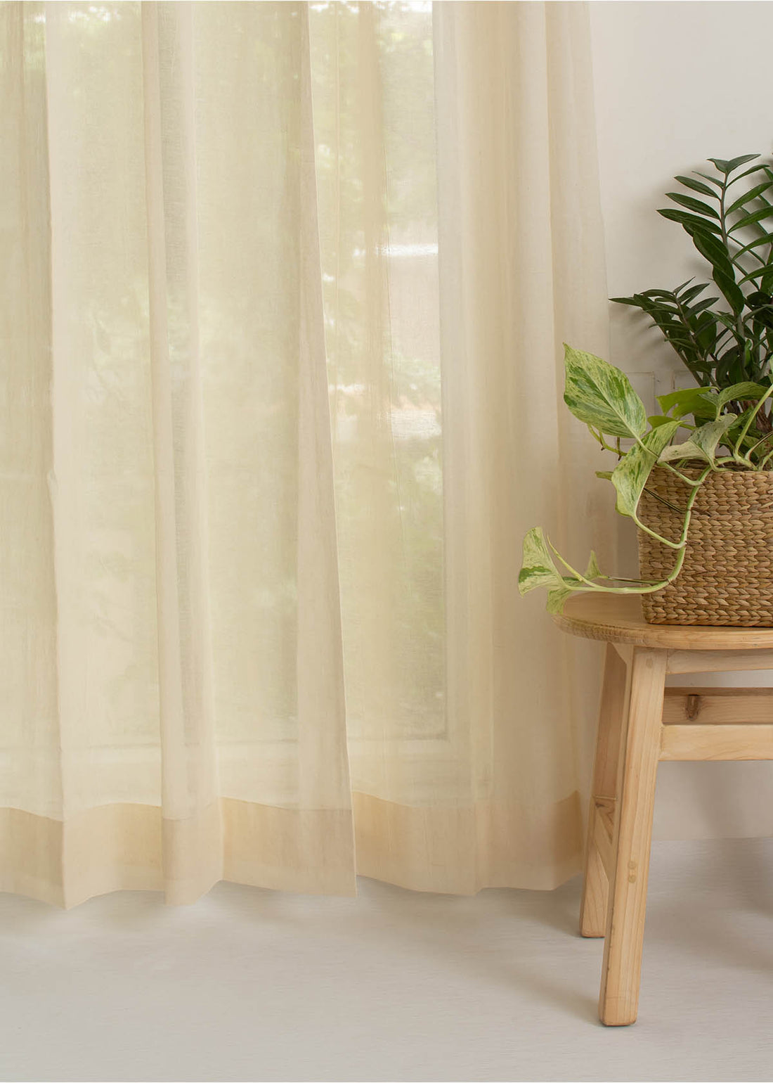 Solid Cream sheer 100% cotton plain curtain for Living room & bedroom