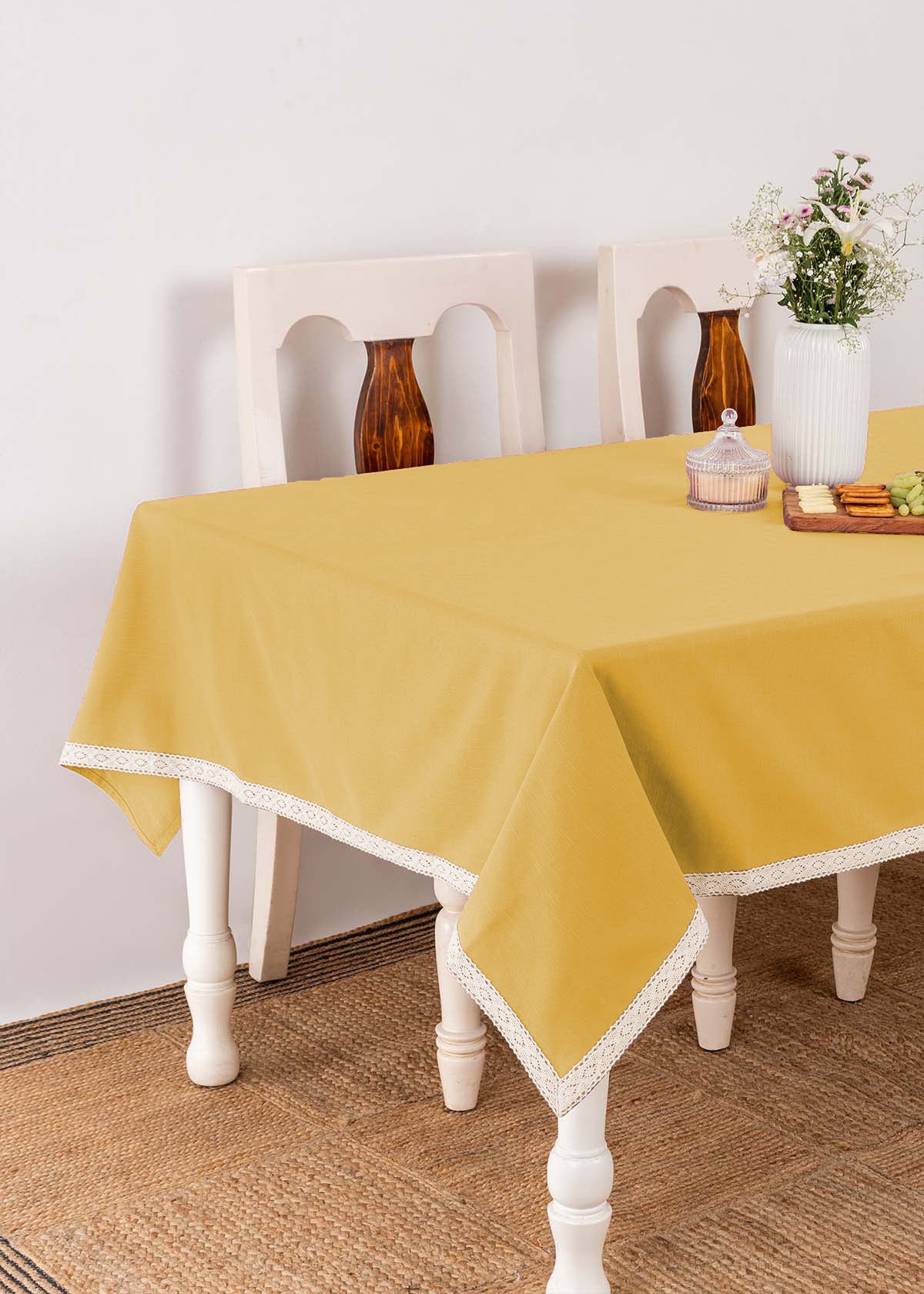 Solid Mustard 100% cotton plain table cloth for 4 seater or 6 seater d